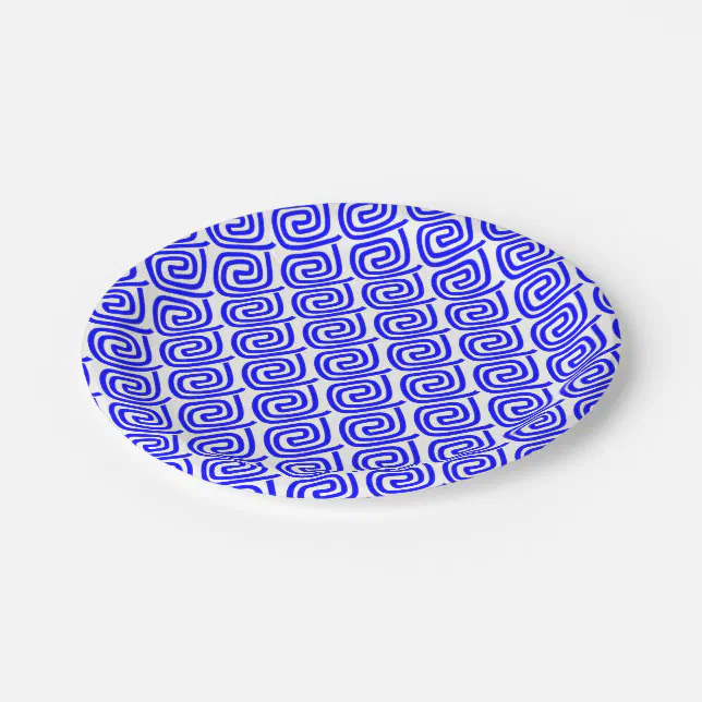 Greek Traditional Blue White Meander Fret Pattern Paper Plates | Zazzle