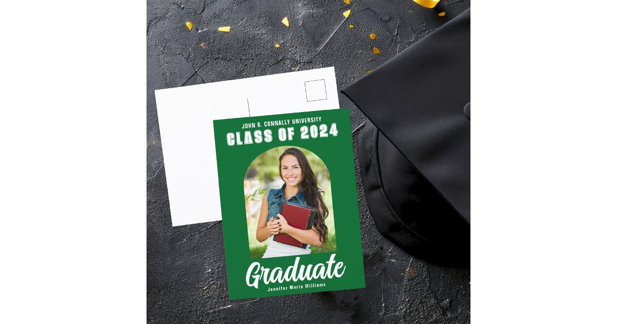 Green 2024 Graduate Photo Arch Modern Graduation Postcard | Zazzle