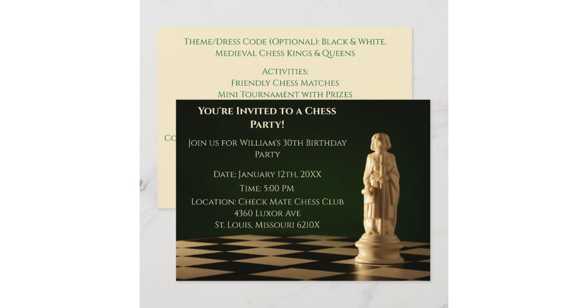 Green 30th Birthday Party Chess Bishop Invitation | Zazzle