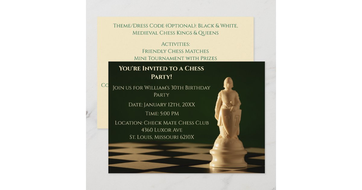 Green 30th Birthday Party Chess Pawn Invitation | Zazzle
