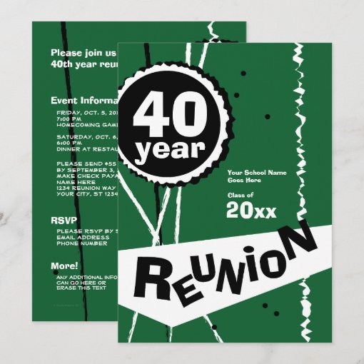 Green 40 Year Class Reunion Invitation | Zazzle