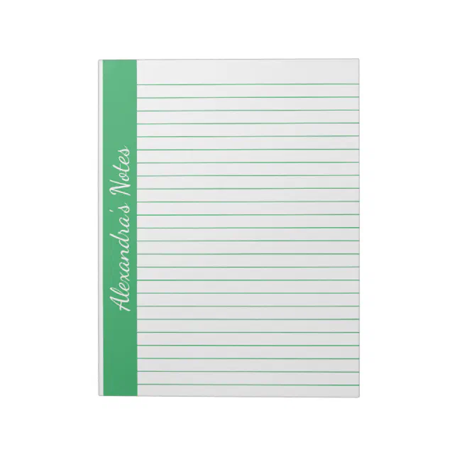 Green 8.5x11 Letter Size Left Vertical Name Notepad | Zazzle