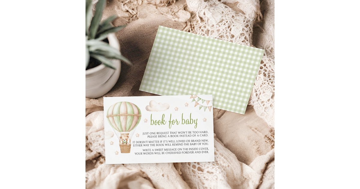 Green Adventure Air balloon book for baby shower Enclosure Card | Zazzle