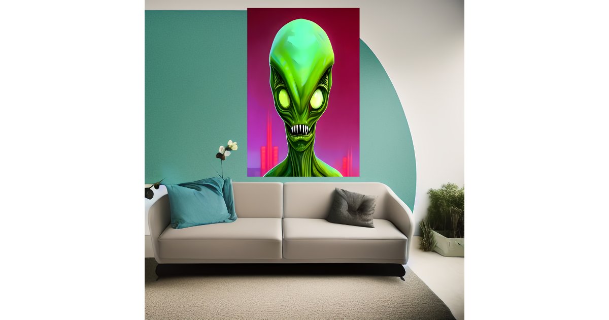 Green Alien | AI Art Poster | Zazzle