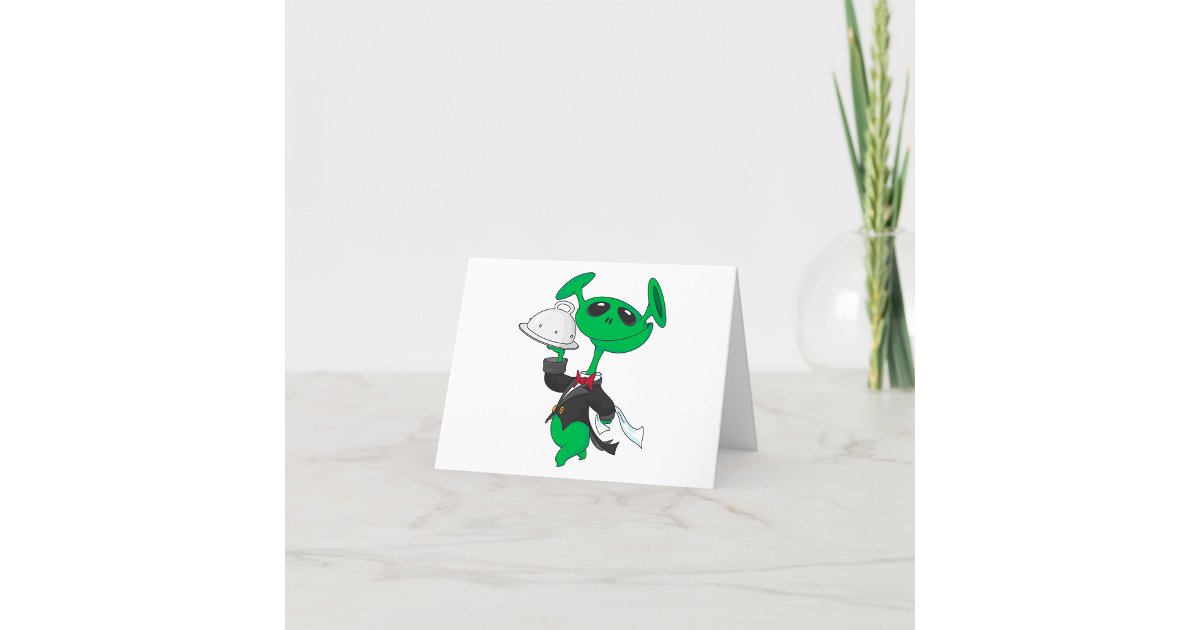 Green Alien Waiter Thank You Card | Zazzle