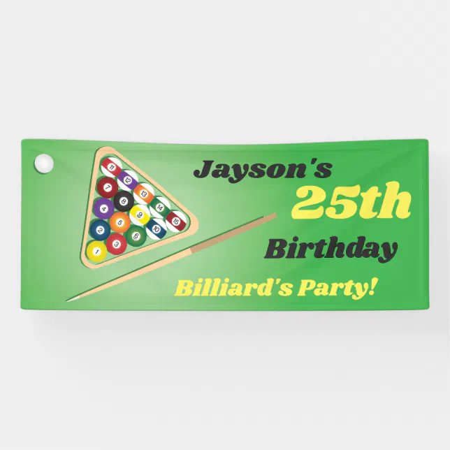 Green and Black Billiards Pool Party Banner | Zazzle