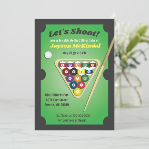 Green and Black Billiards Pool Party Invitation | Zazzle