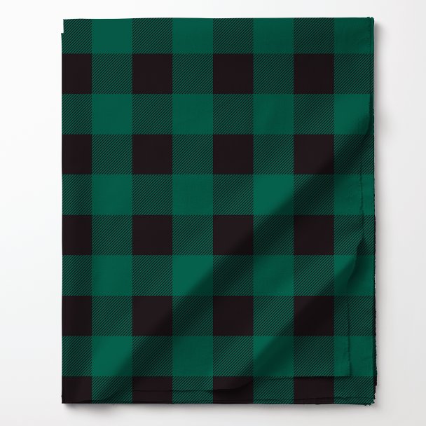 Rustic Green and Black Buffalo Plaid Fabric | Zazzle