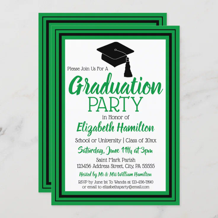 Green and Black Photo Graduation Party Invitation | Zazzle