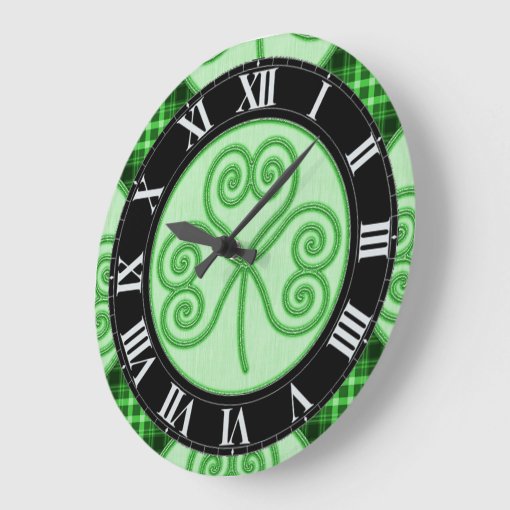 Green and Black Plaid Shamrock Wall Clock | Zazzle