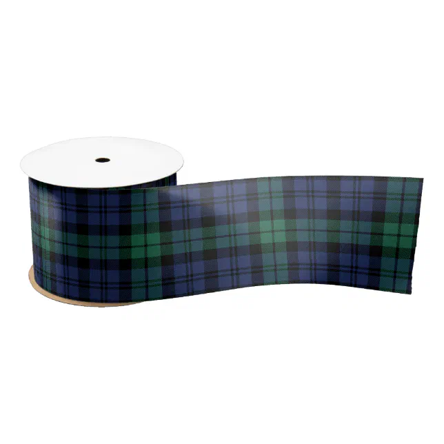 Green and Blue Black Watch Tartan Plaid Holiday Satin Ribbon | Zazzle
