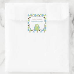 Green and Blue Owl bookplates for children | Zazzle