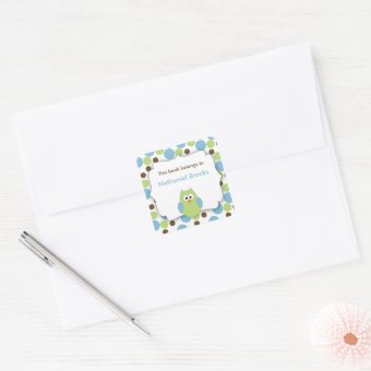 Green and Blue Owl bookplates for children | Zazzle