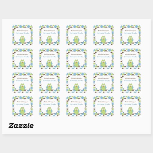 Green and Blue Owl bookplates for children | Zazzle