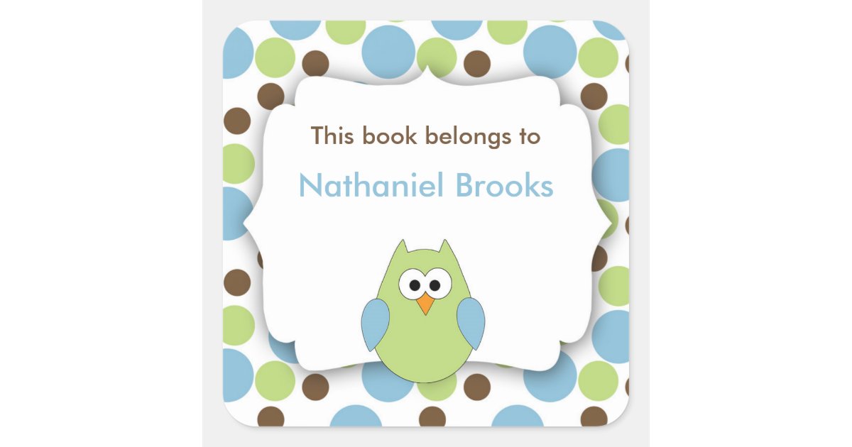 Green and Blue Owl bookplates for children | Zazzle