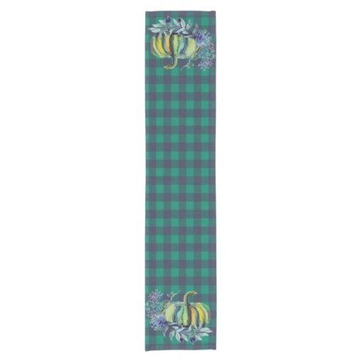 Green and Blue Plaid Pumpkin Table Runner | Zazzle