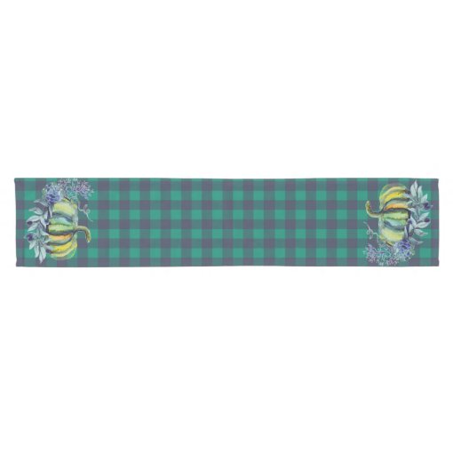 Green and Blue Plaid Pumpkin Table Runner | Zazzle