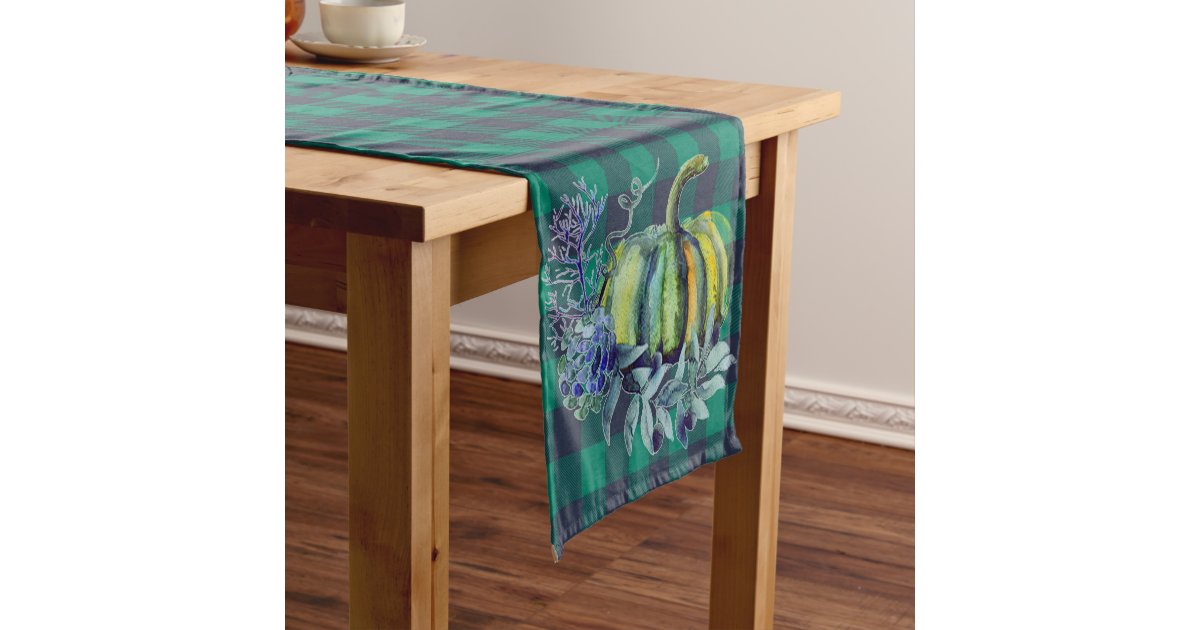 Green and Blue Plaid Pumpkin Table Runner | Zazzle