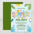 Green and blue playful summer pool party invite | Zazzle