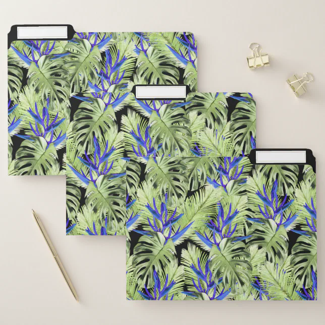 Green and blue tropical plants file folder | Zazzle