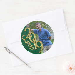 Green and Gold 2019 Graduation Class with Photo Classic Round Sticker ...
