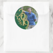 Green and Gold 2019 Graduation Class with Photo Classic Round Sticker ...