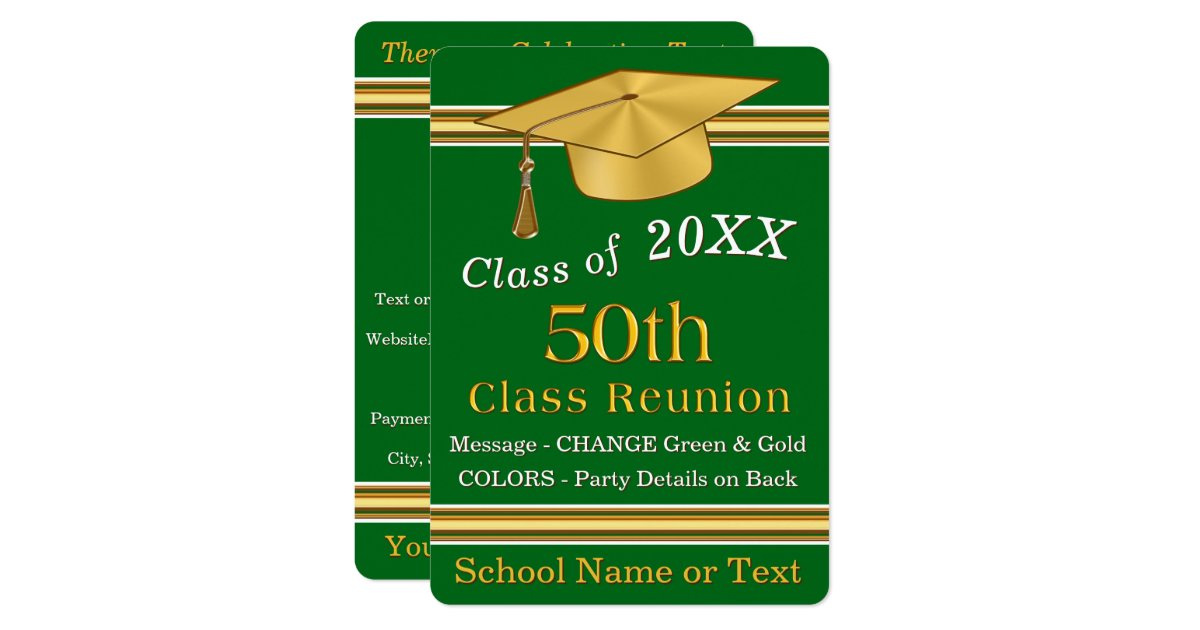 Green and Gold 50 Year Class Reunion Invitations | Zazzle.com