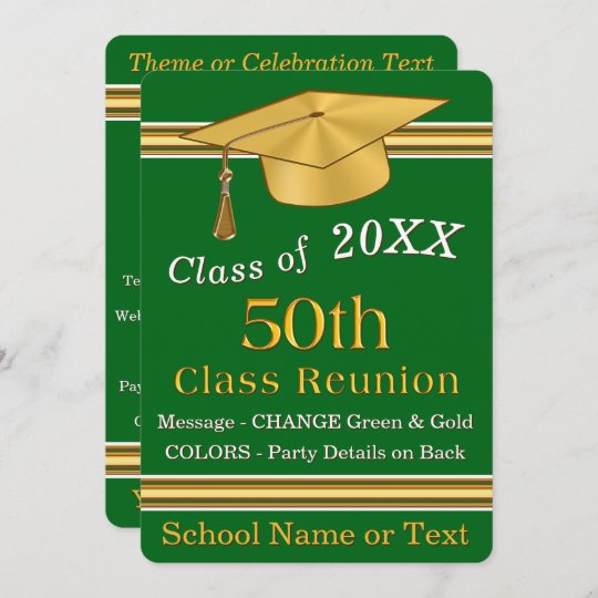 Green and Gold 50 Year Class Reunion Invitations | Zazzle.com