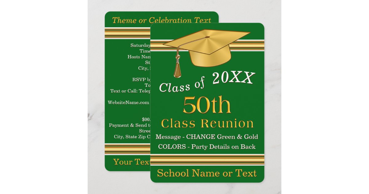 Green and Gold 50 Year Class Reunion Invitations | Zazzle