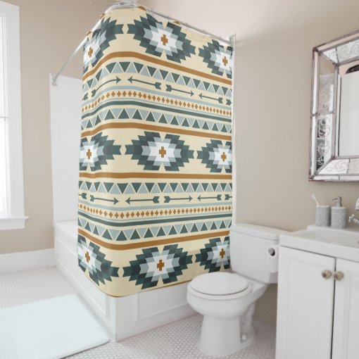 Green and Gold Aztec Tribal Pattern Shower Curtain | Zazzle