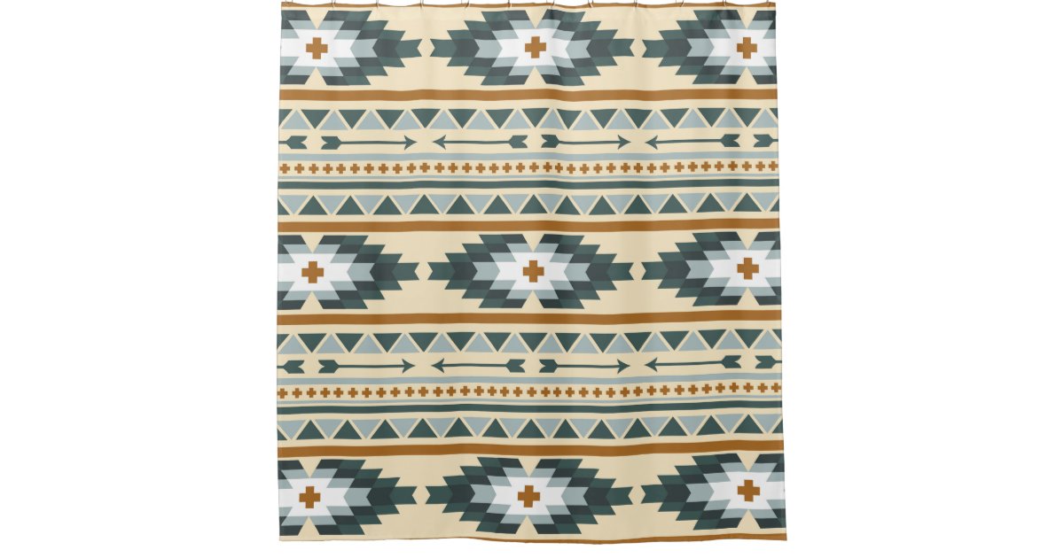 Green and Gold Aztec Tribal Pattern Shower Curtain | Zazzle