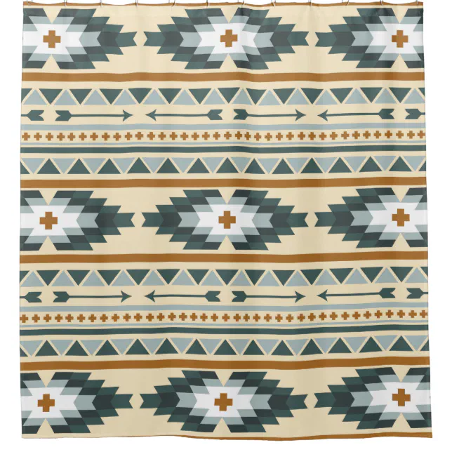 Green and Gold Aztec Tribal Pattern Shower Curtain | Zazzle