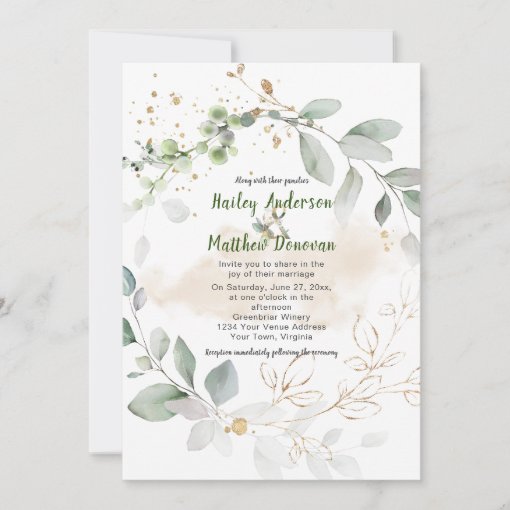 Green and Gold Botanical Greenery Wedding | Invitation | Zazzle