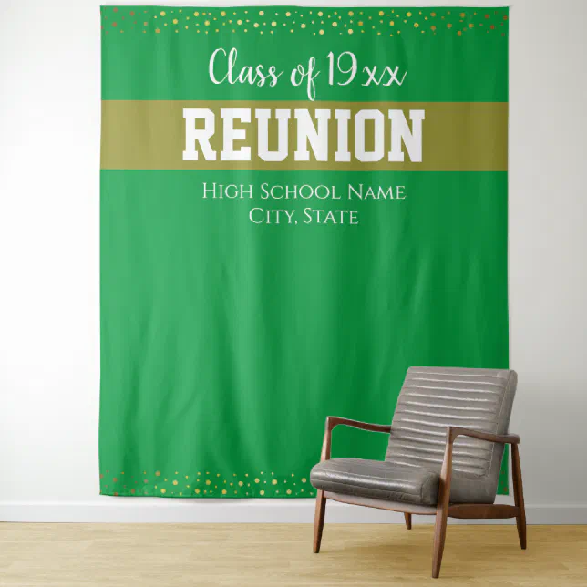 Green and Gold Class Reunion Any Year Tapestry | Zazzle