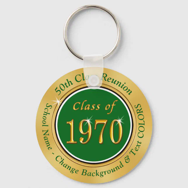 Green and Gold Class Reunion Keychains BULK or ONE | Zazzle