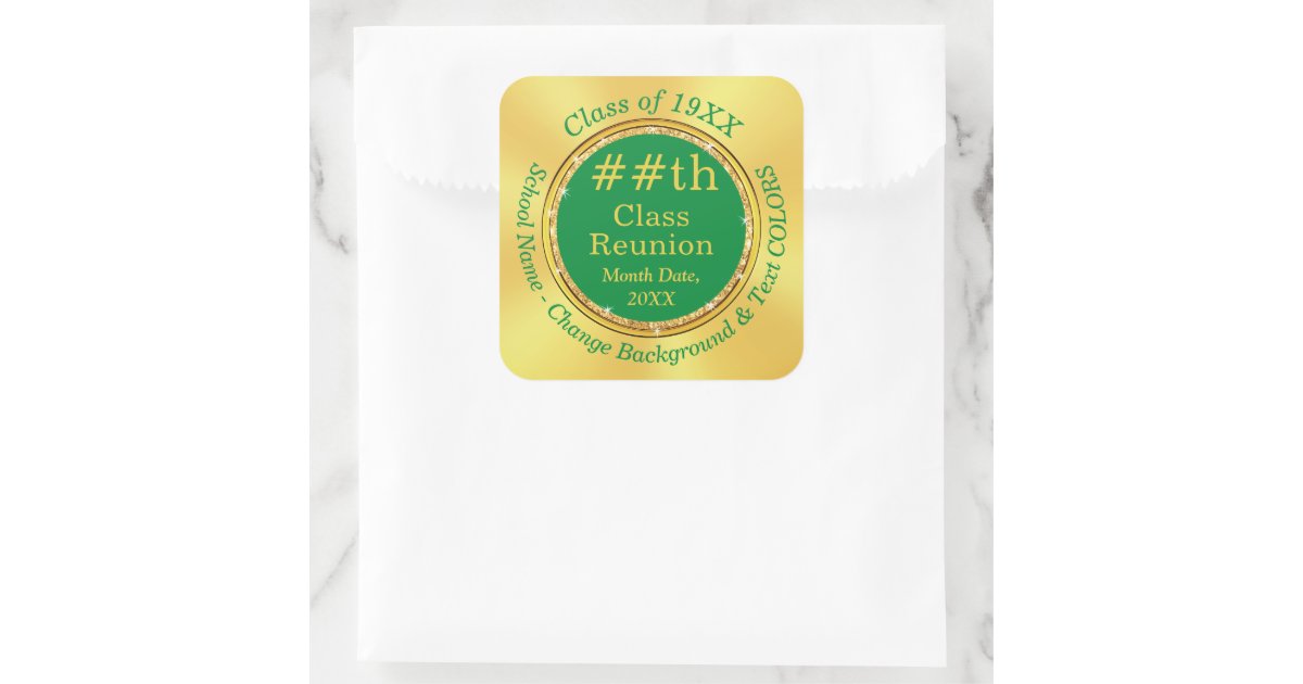 Green and Gold, Class Reunion Stickers, Square Sticker | Zazzle