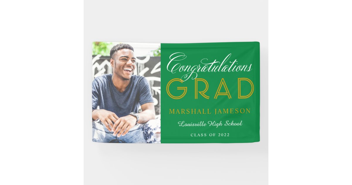 Green and Gold Congratulations Graduation Photo Banner | Zazzle