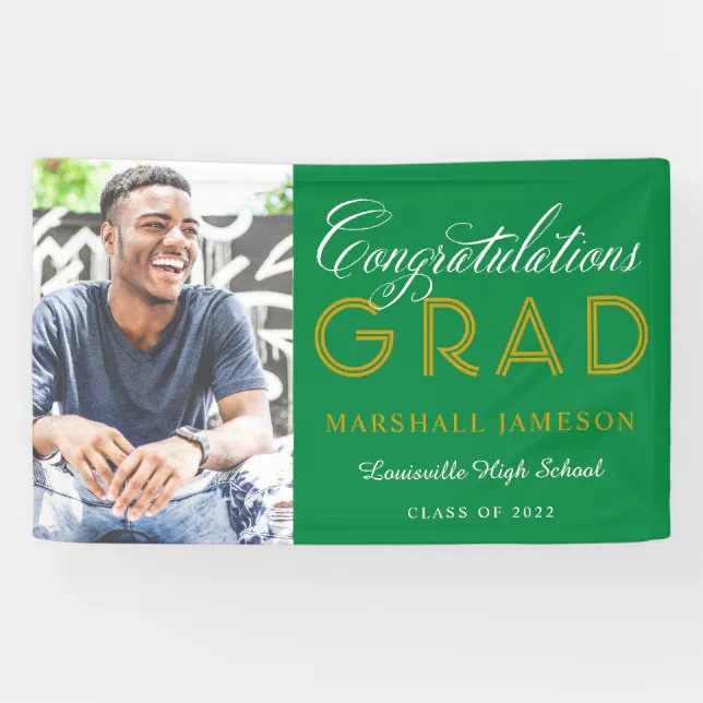 Green and Gold Congratulations Graduation Photo Banner | Zazzle