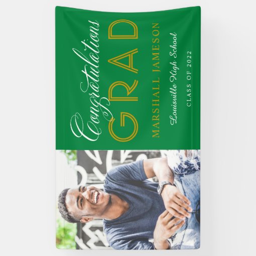 Green and Gold Congratulations Graduation Photo Banner | Zazzle