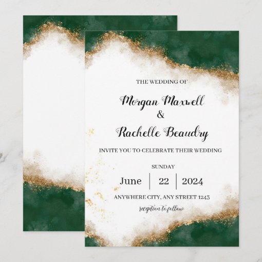 Green and Gold Elegant Wedding Invitation | Zazzle