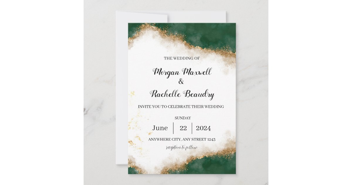 Green and Gold Elegant Wedding Invitation | Zazzle