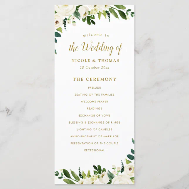 green and gold floral wedding program | Zazzle
