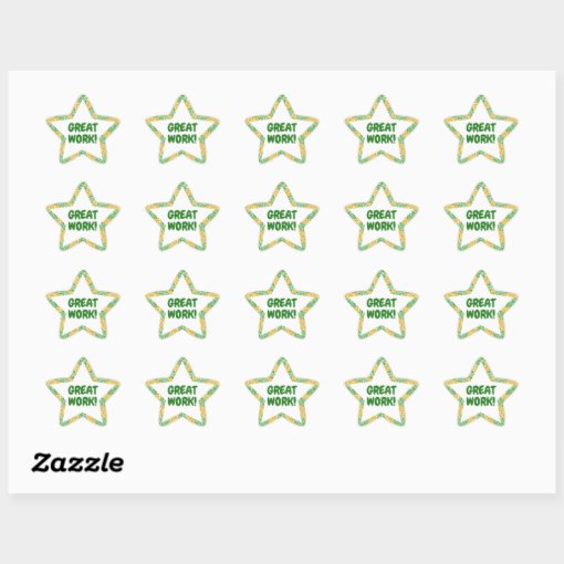Green and Gold Glitter Great Work Teacher Star Sti Star Sticker | Zazzle