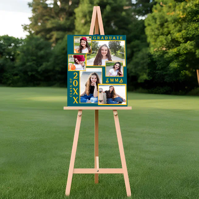 Green and Gold Graduation Announcement Multi Photo Poster | Zazzle