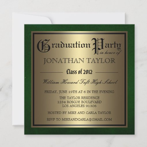 Green and Gold Graduation Invitation | Zazzle