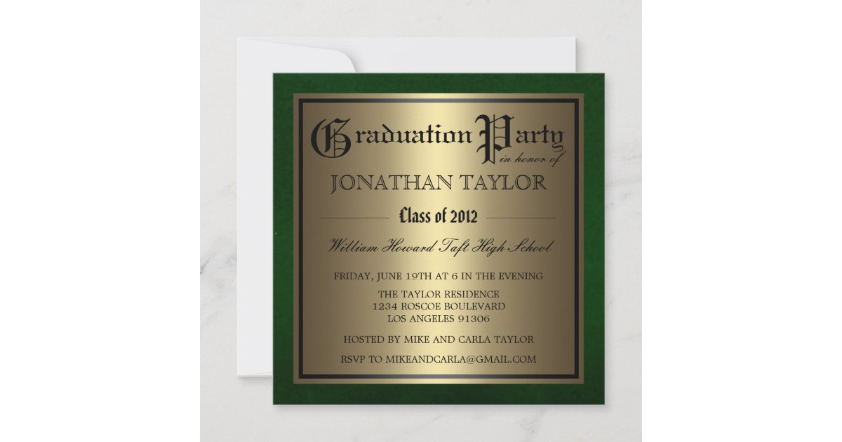 Green and Gold Graduation Invitation | Zazzle