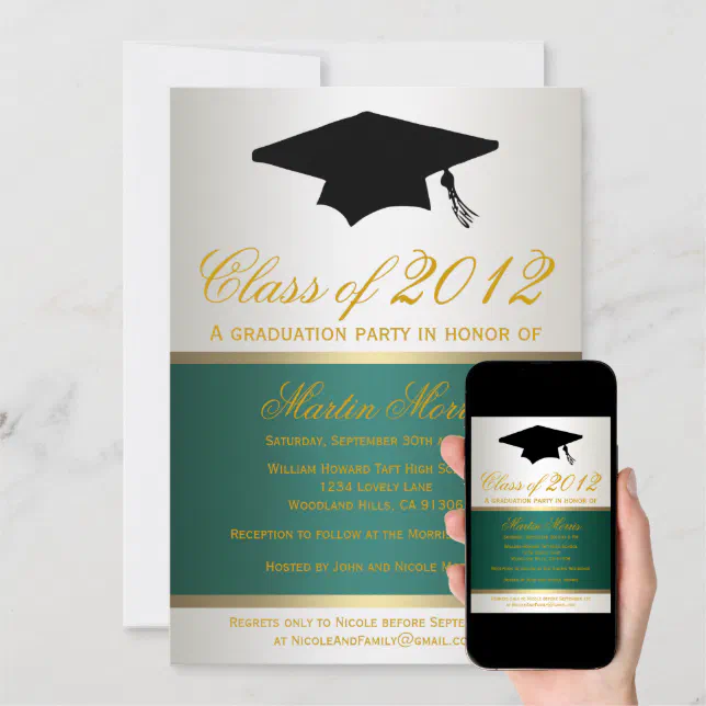 Green and Gold Graduation Invitation | Zazzle