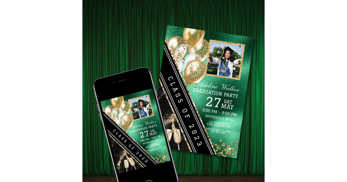 Green and Gold Graduation Party Invitation | Zazzle