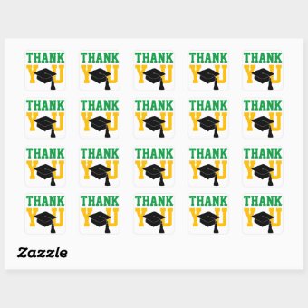 Green and Gold Graduation Thank You Square Sticker | Zazzle