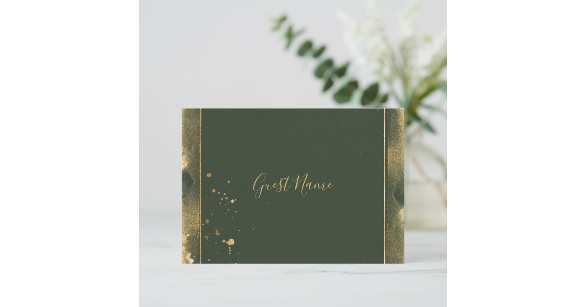 Green and gold guest name place card | Zazzle